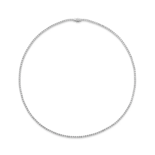 9.35ct Round Brilliant Diamond Tennis Necklace in 18K White Gold, 17 ...