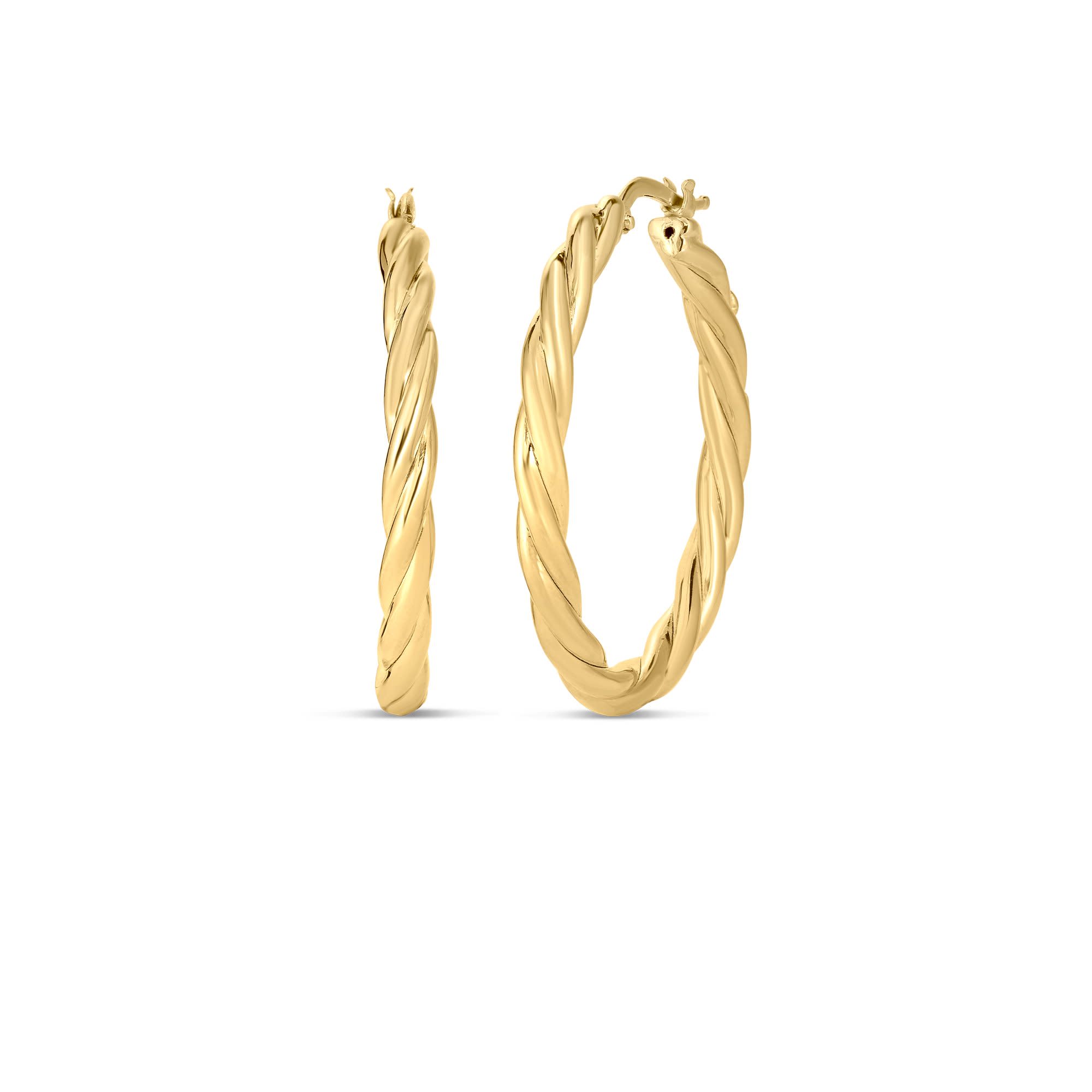 Designer Gold Twisted Hoop Earrings in 18K Yellow Gold, Small | Shreve ...