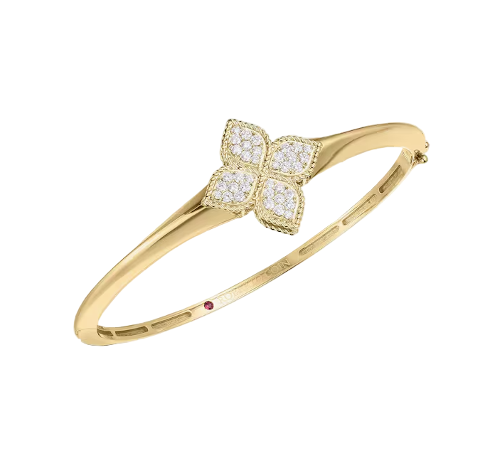 Princess Flower 0.45ct Diamond Knife Edge Bangle in 18K Yellow Gold ...