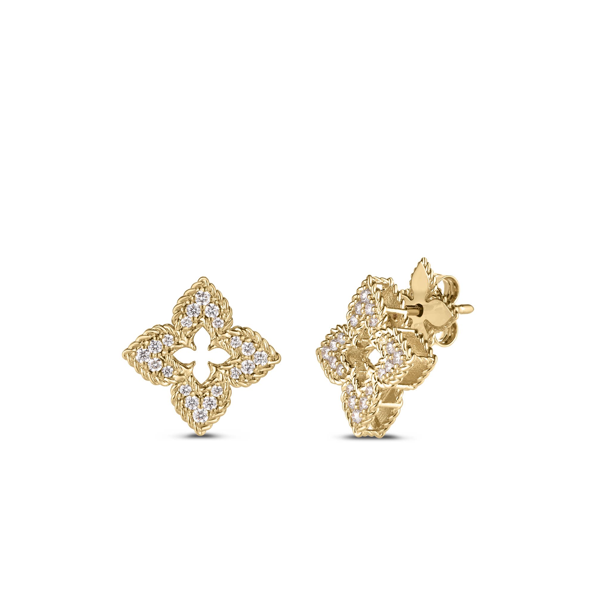 Venetian Princess 0.30ct Diamond Flower Earrings in 18K Yellow Gold ...