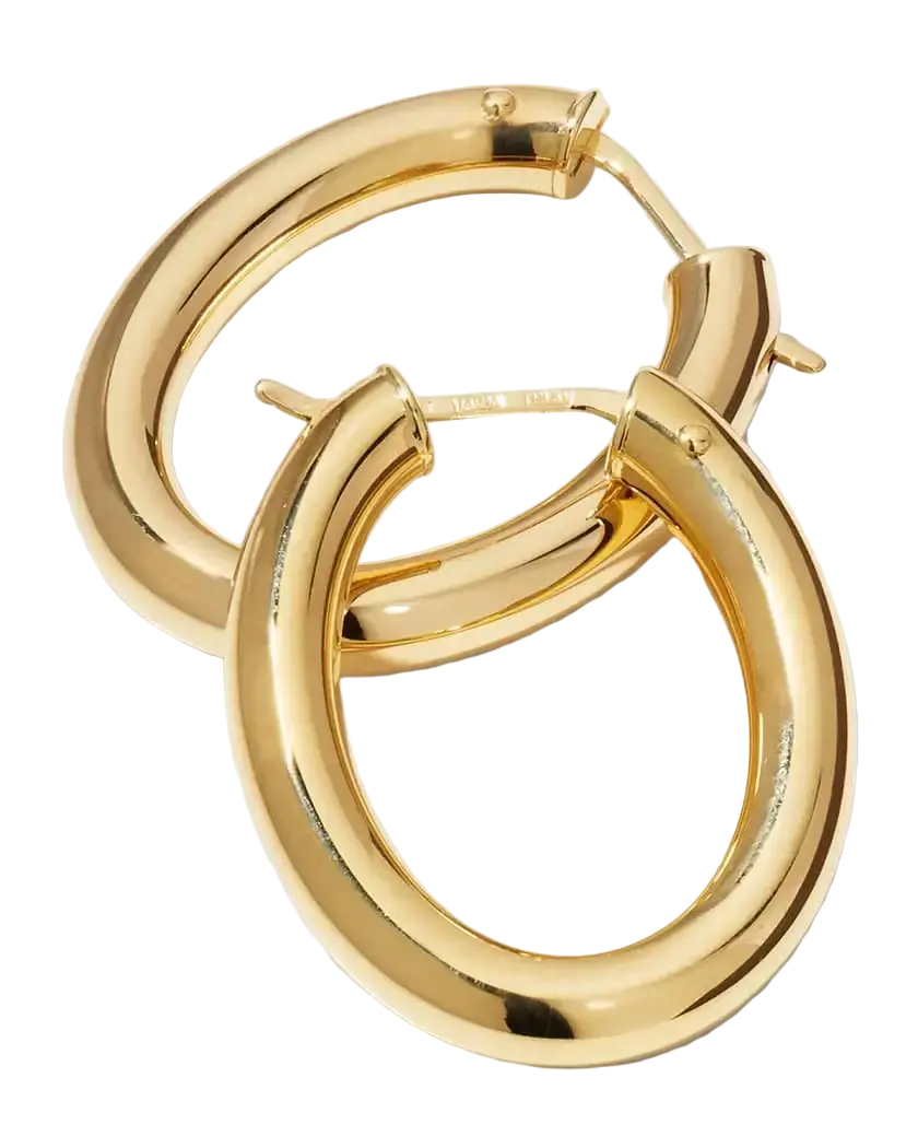 Designer Gold Oval Hoop Earrings in 18K Yellow Gold | Shreve & Co. Jewelers