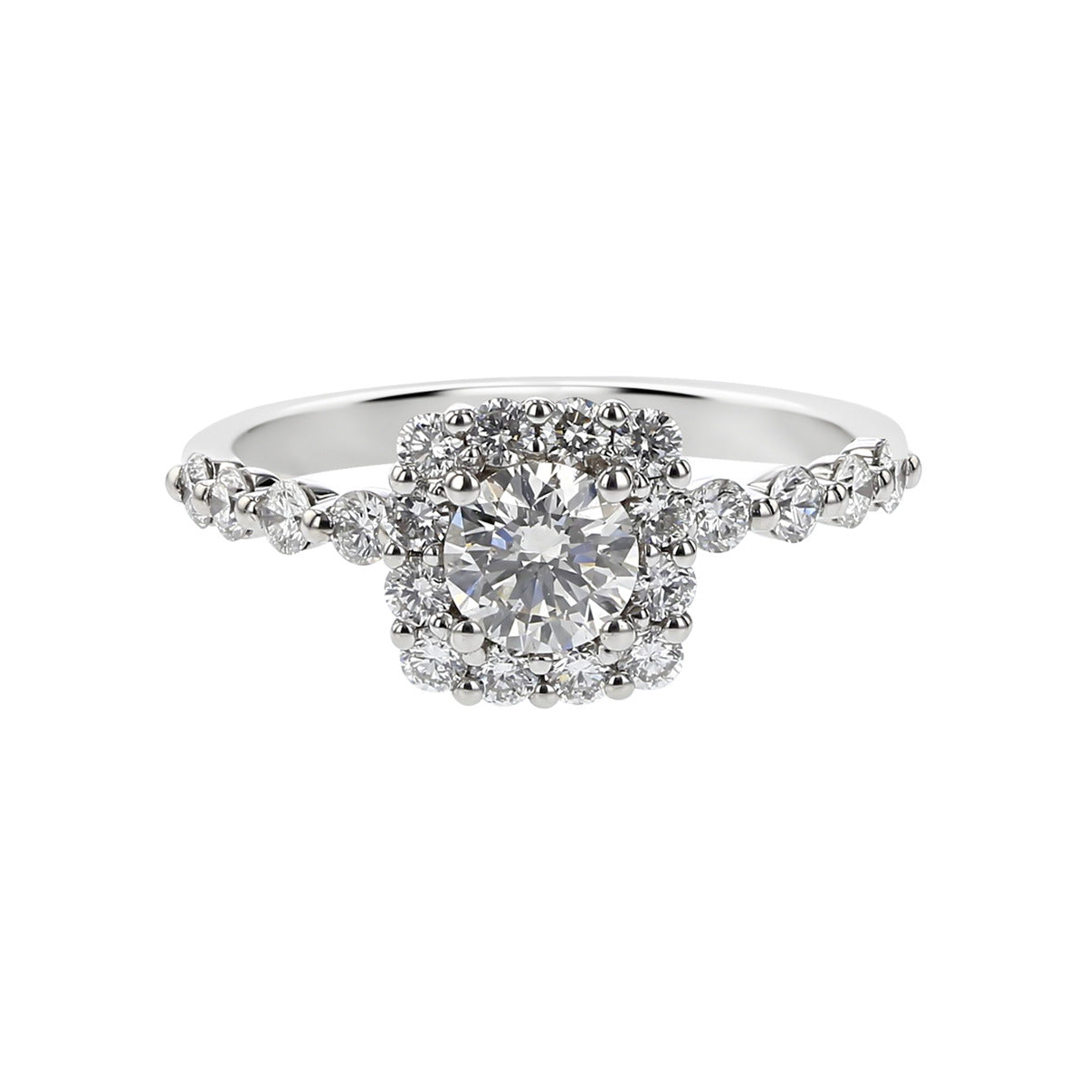 18K White Gold Diamond Square Halo Engagement Ring | Shreve & Co.