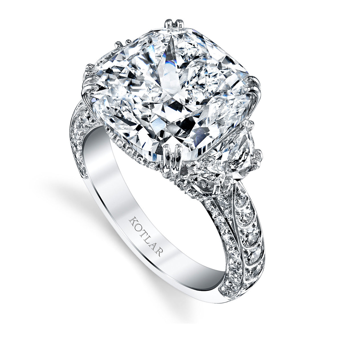 Artisan Pave Scallop Kotlar Cushion Diamond 3-Stone Ring | Shreve & Co.
