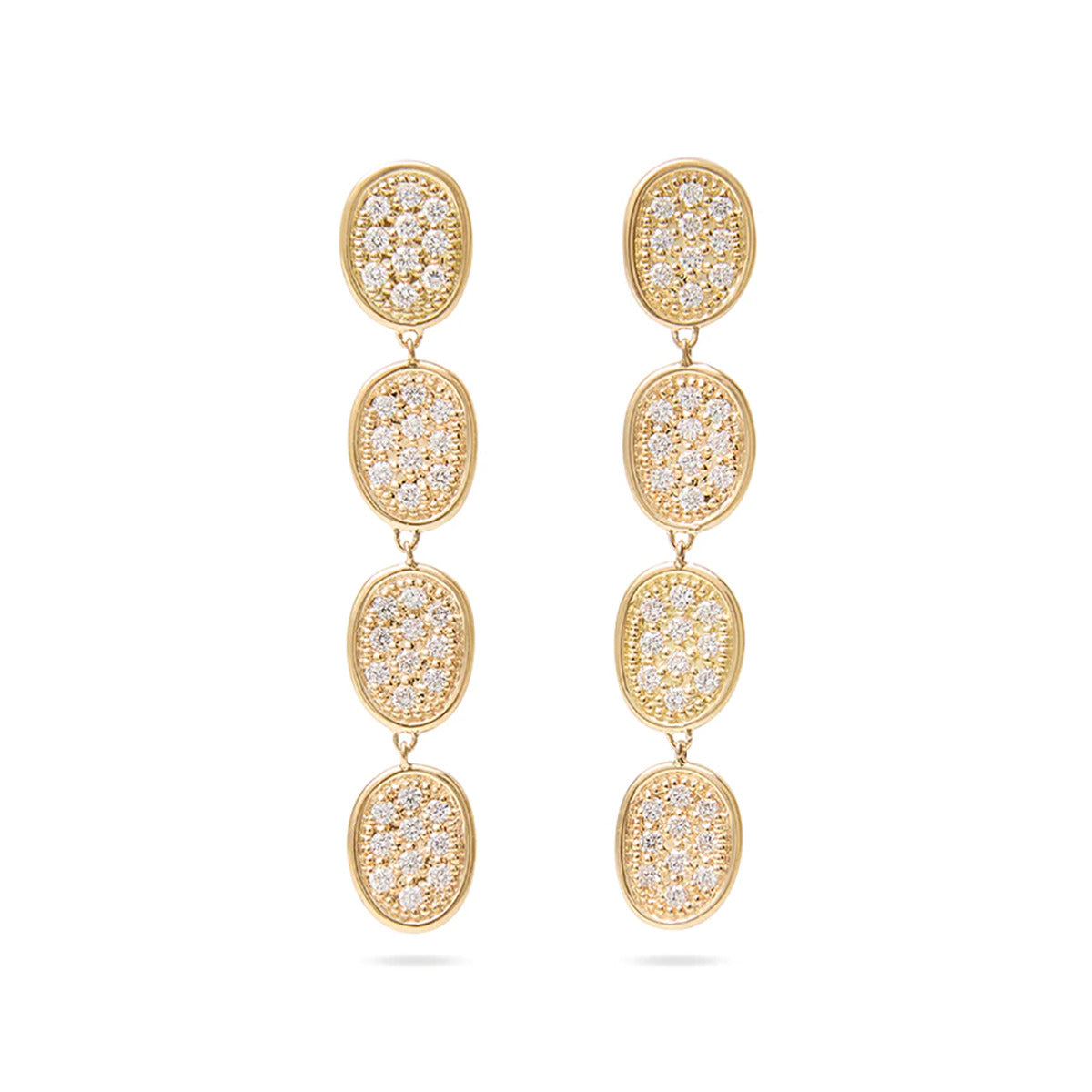 18K Yellow Gold and Diamond Pave Link Linear Drop Earrings | Shreve & Co.